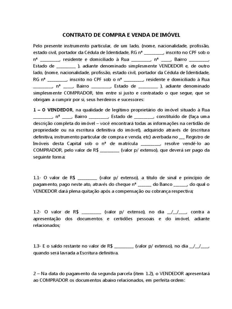 Contrato De Compra E Venda De Imóvel Download Grátis Pdf Cheque Banco