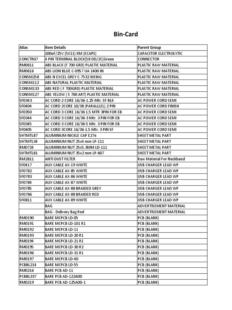Bin Card for Electronic Components | PDF | Electrical Connector ...