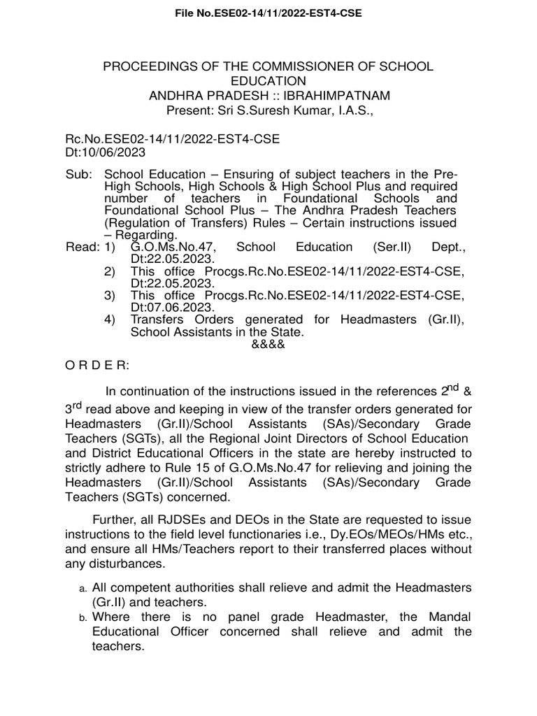 Procgs Dt-10-06-2023 joining and relieving | PDF | Government