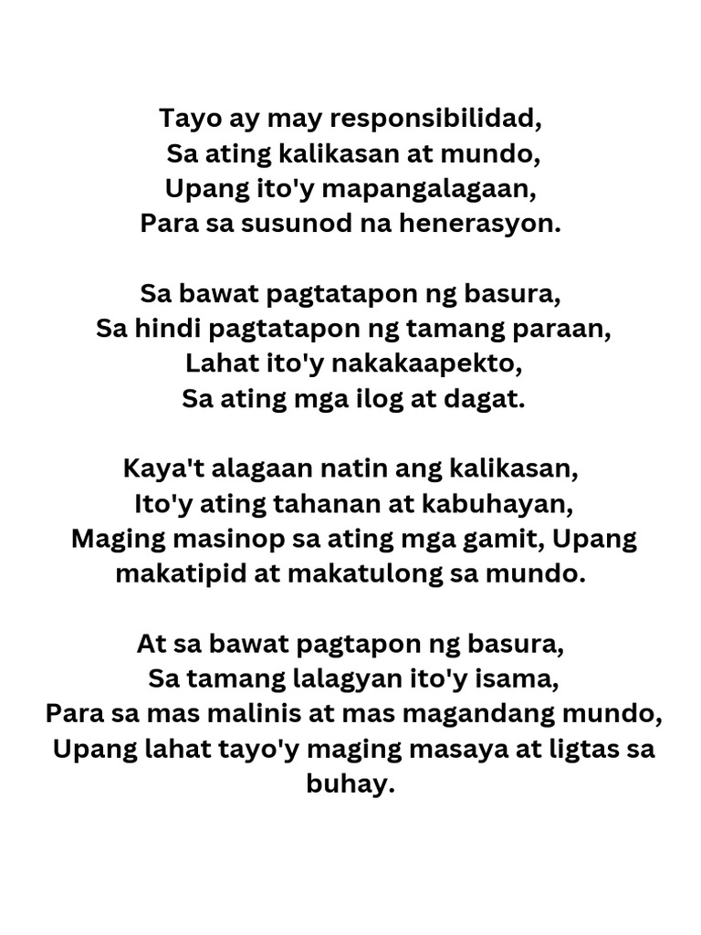 “Pangangalaga Sa Kapaligiran Responsibilidad Ko” | PDF