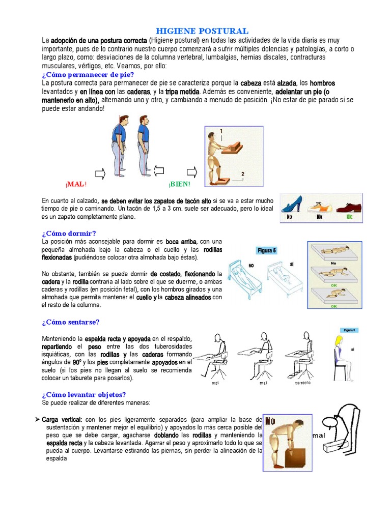 Higiene Postural: Guía Práctica Esencial | PDF | Dolor lumbar | Rodilla
