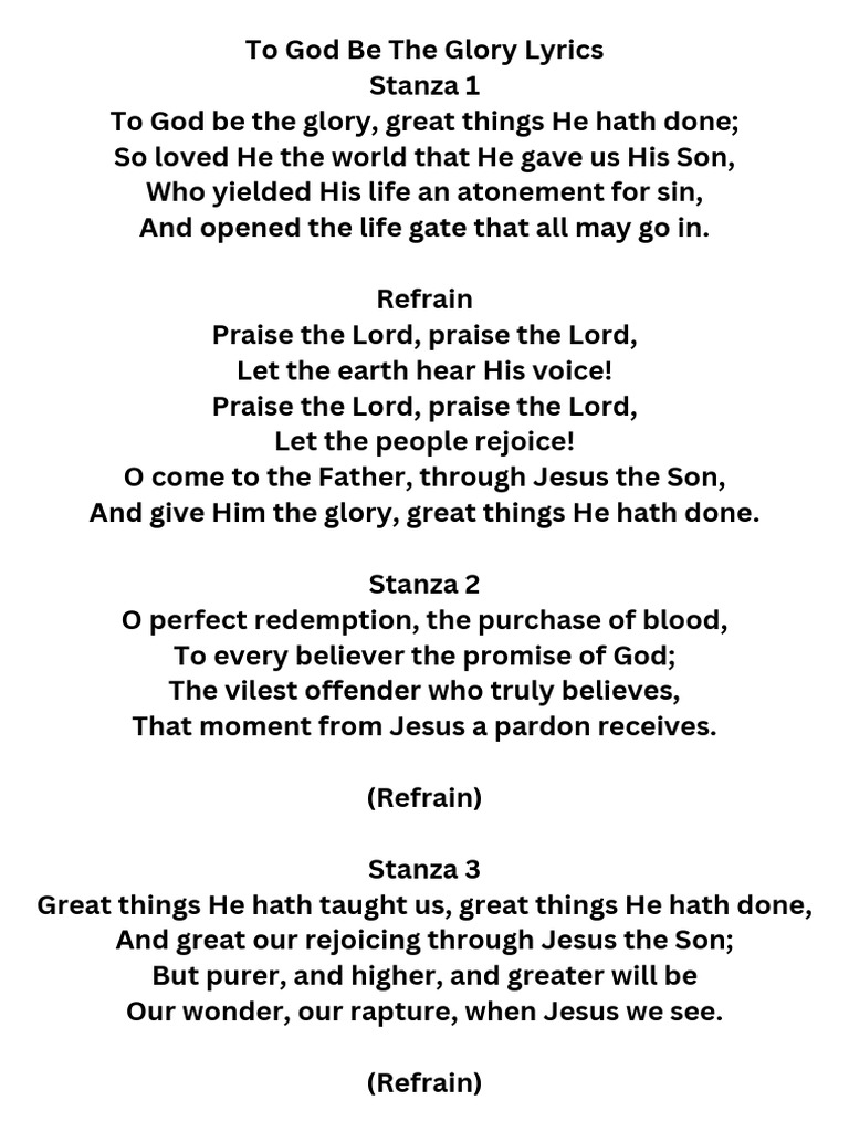 To God Be The Glory Hymn Lyrics | PDF