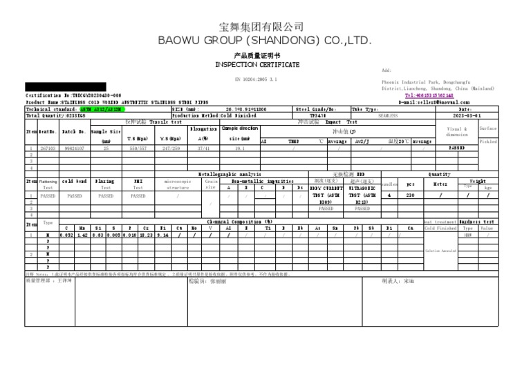 ASTM A312-TP347H Certificate | PDF | Stainless Steel | Pipe (Fluid ...