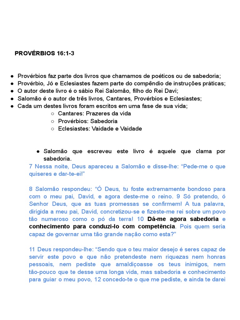 Provérbios 16 - 1-3 (Alphaville) | PDF | Livro dos Provérbios | Sabedoria