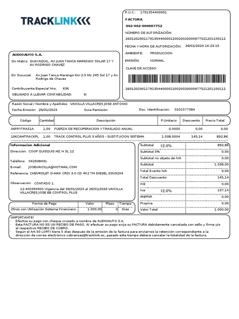 Factura 002-002-97752 | PDF | Contabilidad