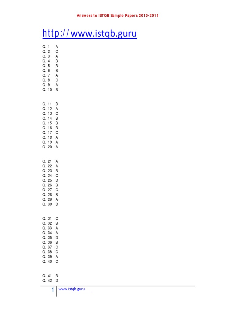 ISTQB Sample Paper Answers 2010-11 | PDF