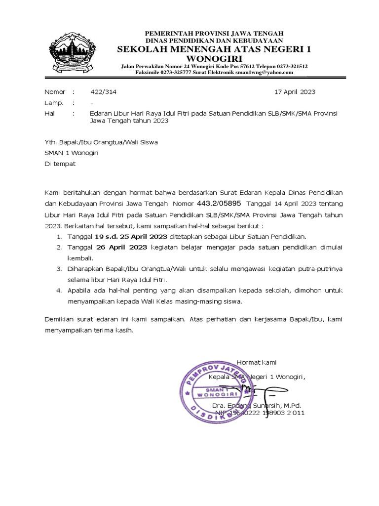 Edaran Libur Raya Idul Fitri | PDF