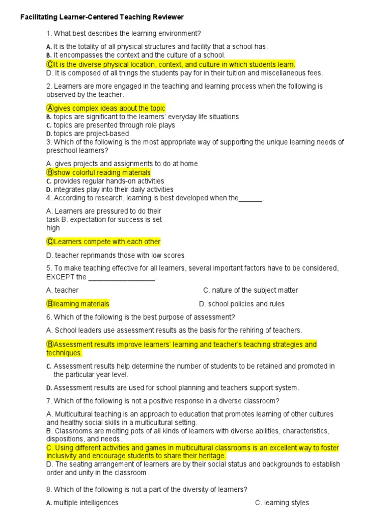 Facilatating Learner-Centered Teaching Exam | PDF | Metacognition | Learning