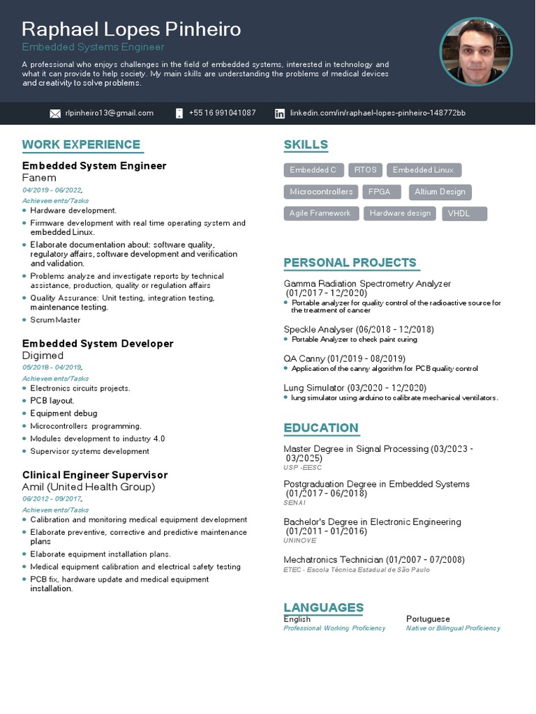 Raphael S Resume | PDF | Embedded System | Medical Device