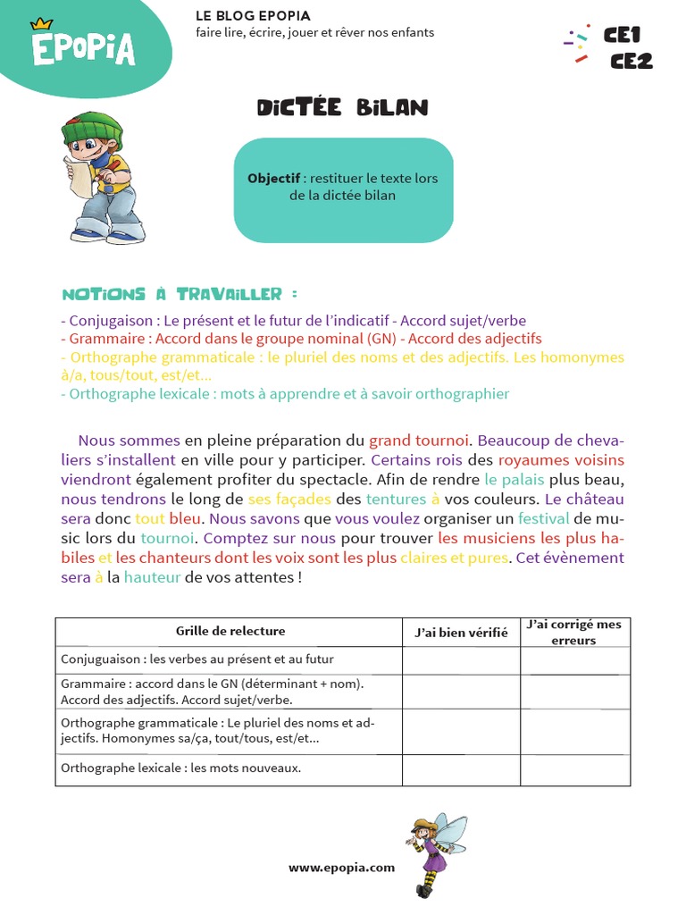 Dictée Bilan - CM1-CM2 | PDF
