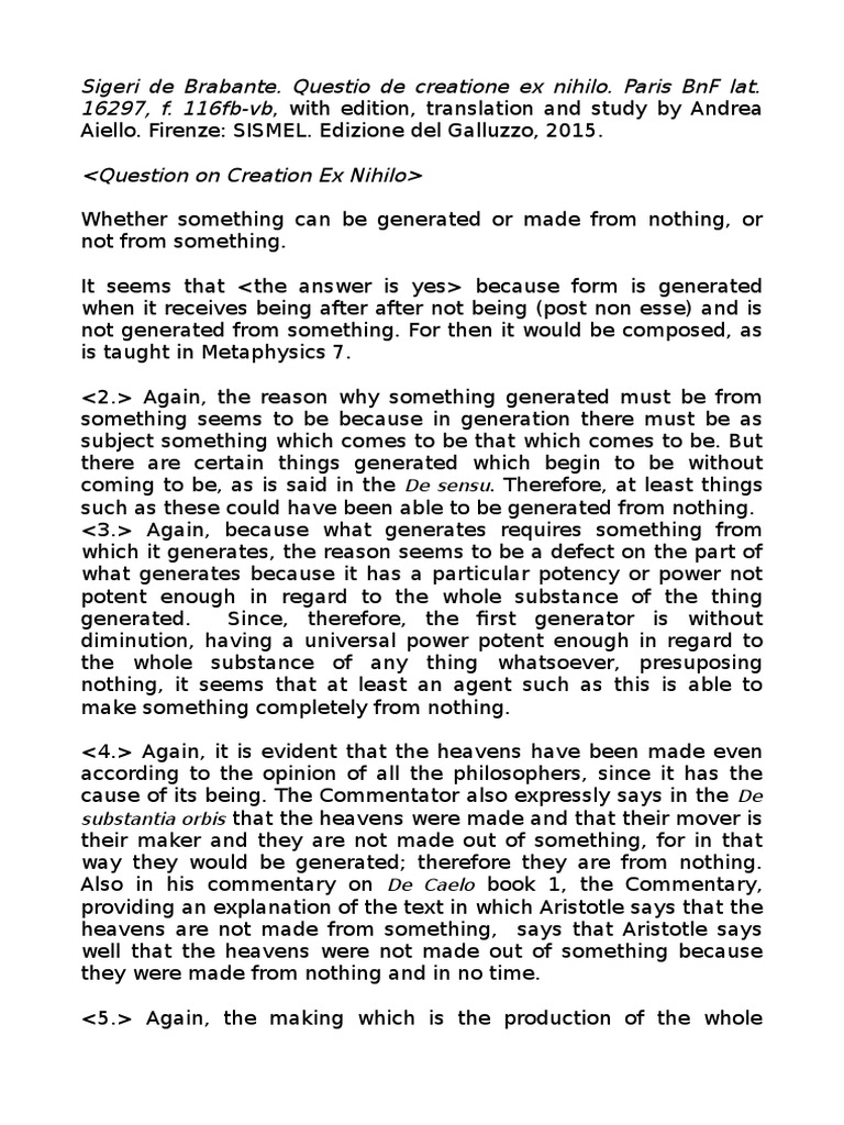 "Creation Ex Nihilo Debate Analysis" | PDF | Nothing | Causality