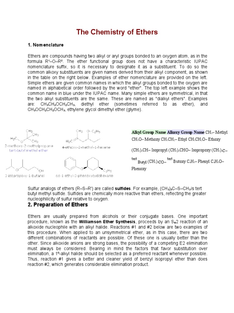 Ether Chemical Reactions | PDF | Ether | Chemical Reactions