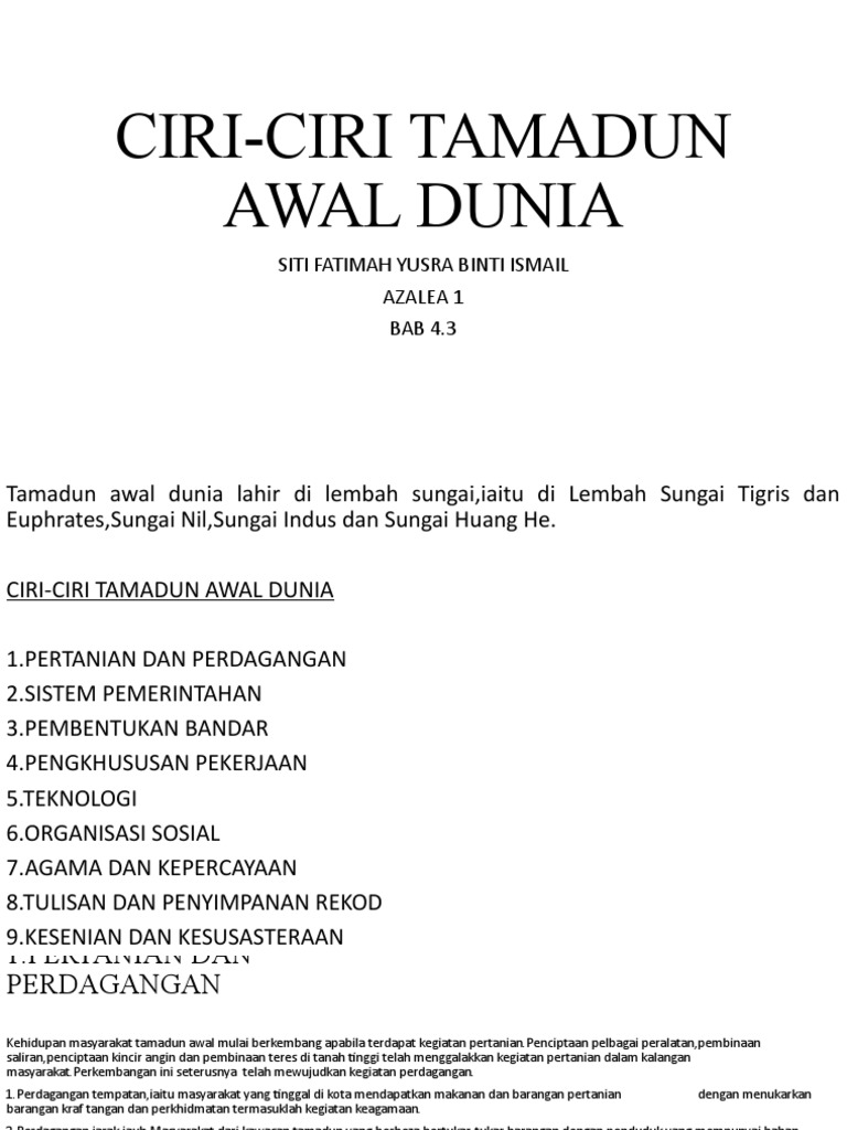 Ciri-Ciri Tamadun Awal Dunia | PDF