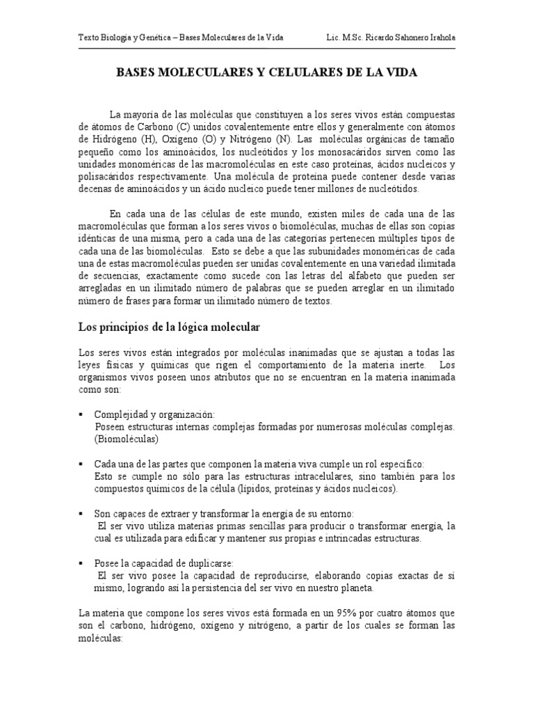 Bases Moleculares y Celulares de La Vida | PDF | Polisacárido | Rna