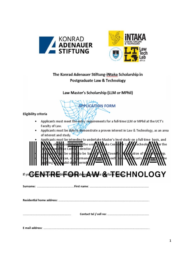 KAS-Intaka Scholarship - Application Form | PDF