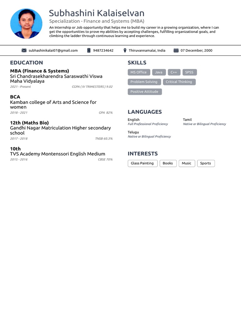 Subhashini's Resume | PDF