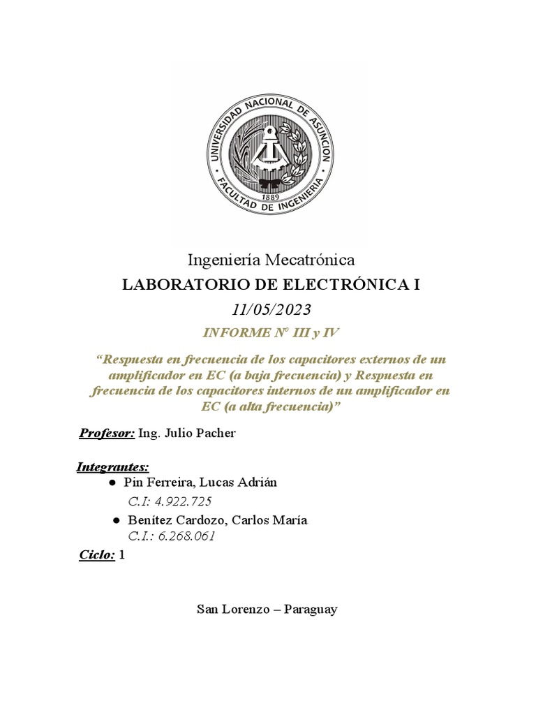 Informe 3y4 Carlos Benitez - Lucas Pin | PDF | Transistor | Amplificador