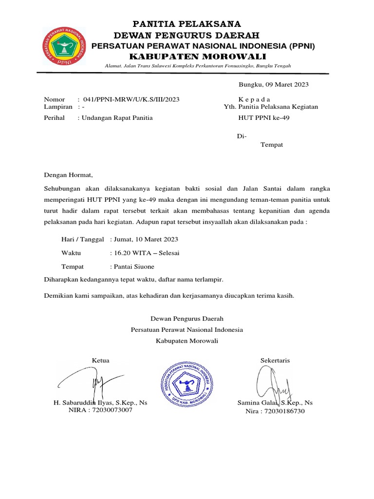 Undangan Rapat Panitia Hut Ppni | PDF