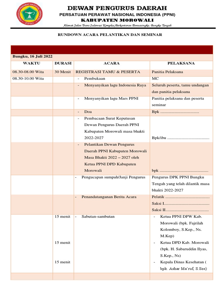 Rundown Acara Pelantikan | PDF