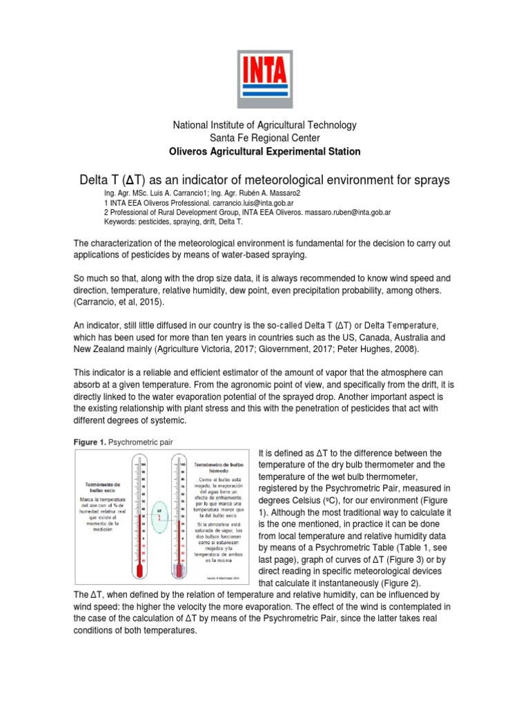 DELTA T, A Meteorological Variable in Pesticide Spraying - Translation ...