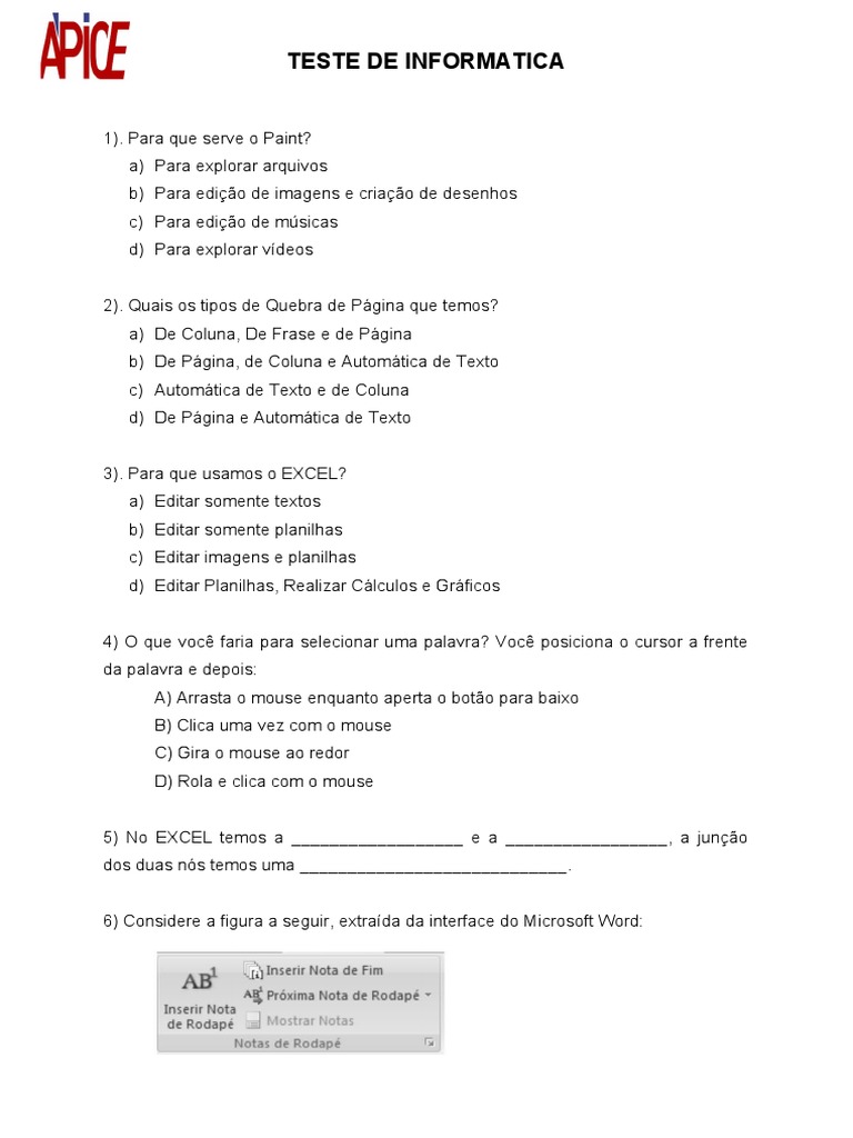 TESTE DE INFORMATICA BASICO | PDF