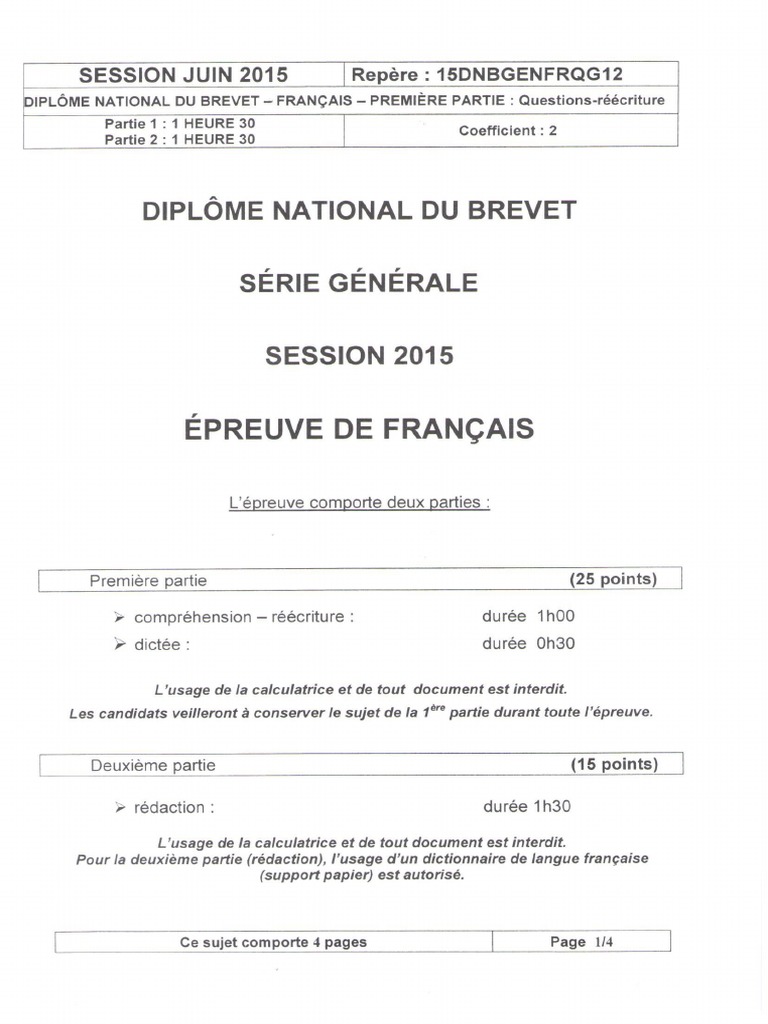 Dnb Francais 1ere Partie | PDF