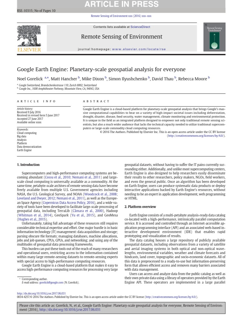 Google Earth Engine Planetary-Scale Geospatial Ana | PDF | Computing