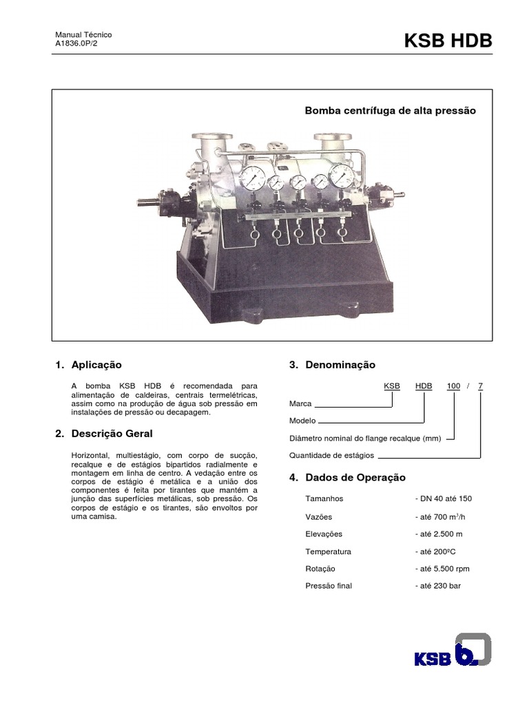 Bomba Centrífuga KSB HDB: Aplicações e Especificações | PDF | Bomba ...