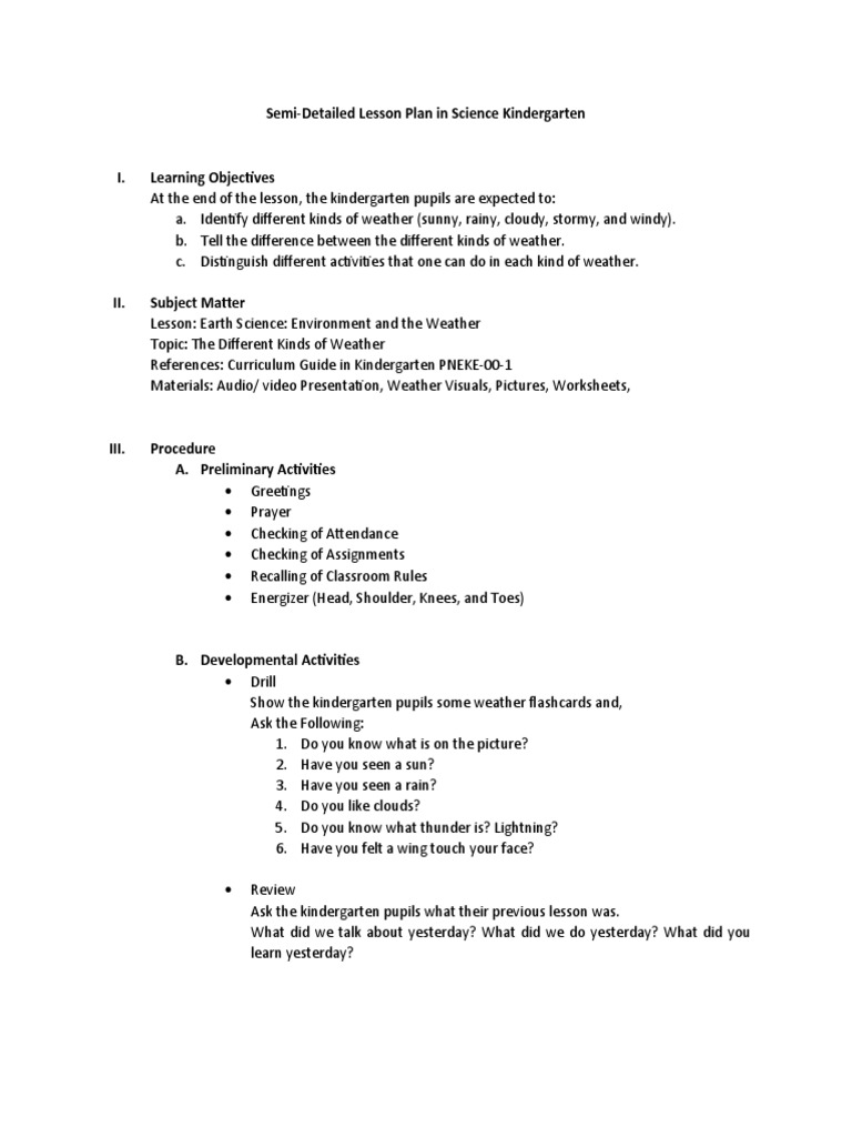 K2 Lesson Plan WEATHER | PDF | Weather | Lesson Plan