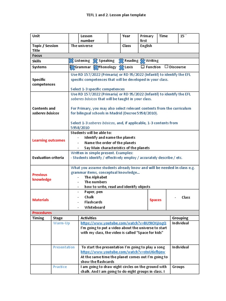 LOMLOE 2022 Lesson Plan Template (1) (1) | PDF | Lesson Plan | Education Theory
