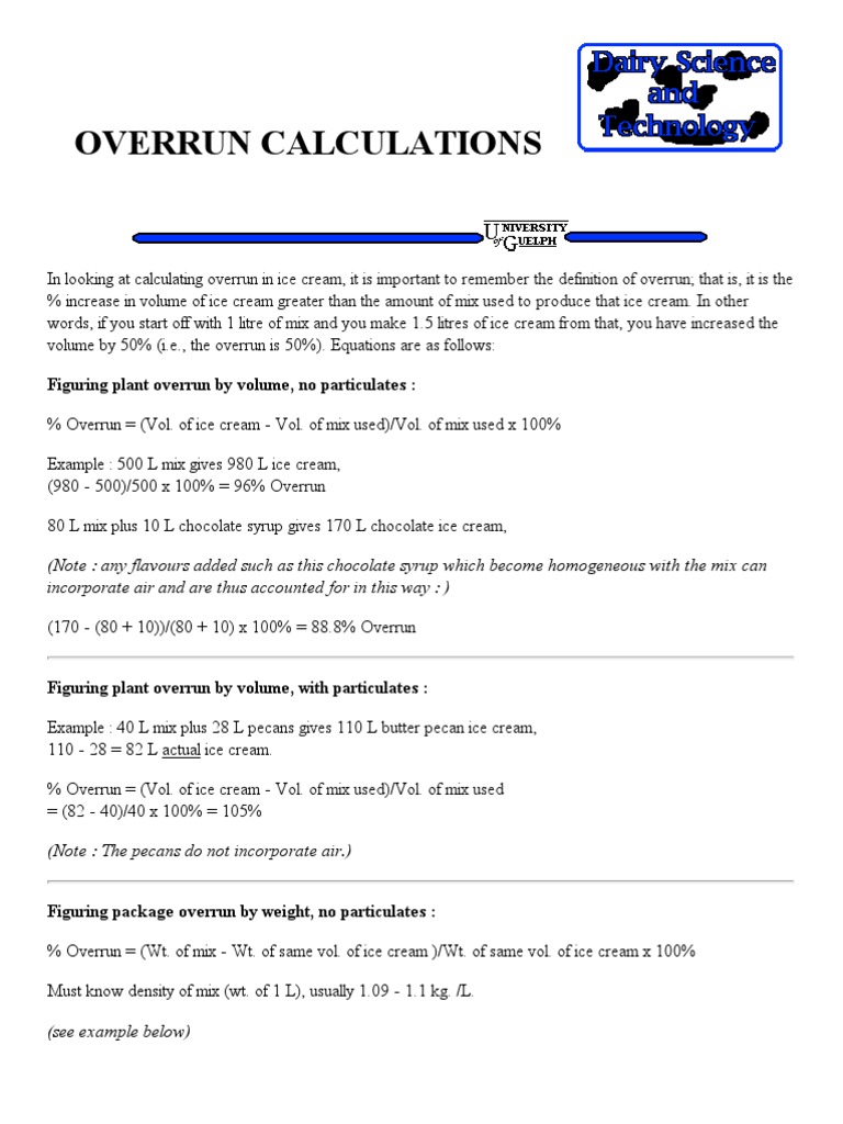 Overrun Calculations in Ice Cream | Litre | Weight