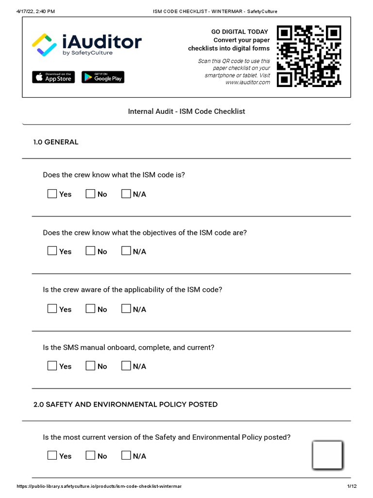 ISM Code Internal Audit Checklist | PDF