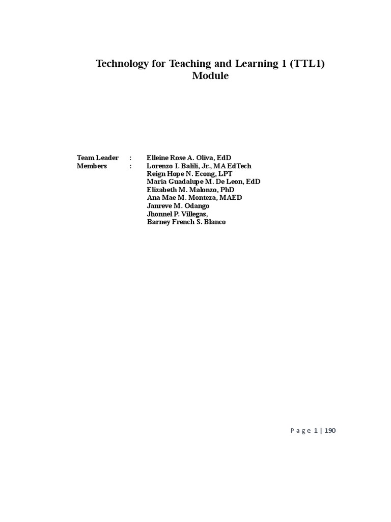 Complete Module Technology For Teaching and Learning 1 Ttl1 Compress | PDF | Educational ...