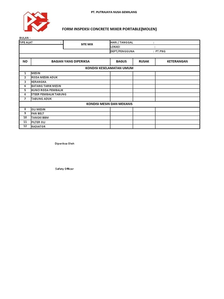 Form Inspeksi MOLEN SITE MIX | PDF