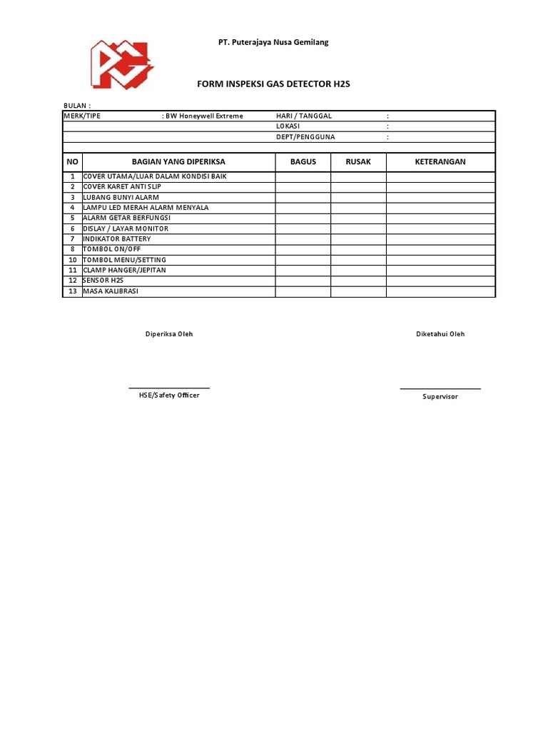 Inspeksi Gas Detector H2S | PDF