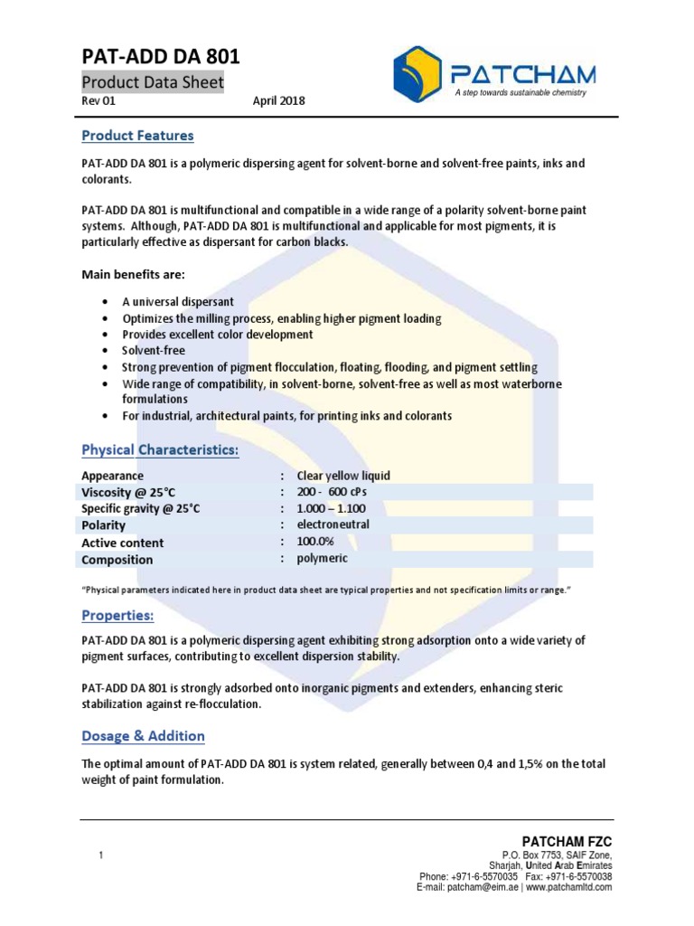 PDS Pat-Add Da 801 | PDF | Paint | Adsorption