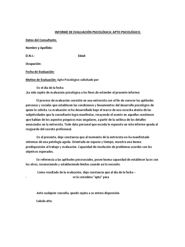 Modelo Apto Psicologico 2 | PDF