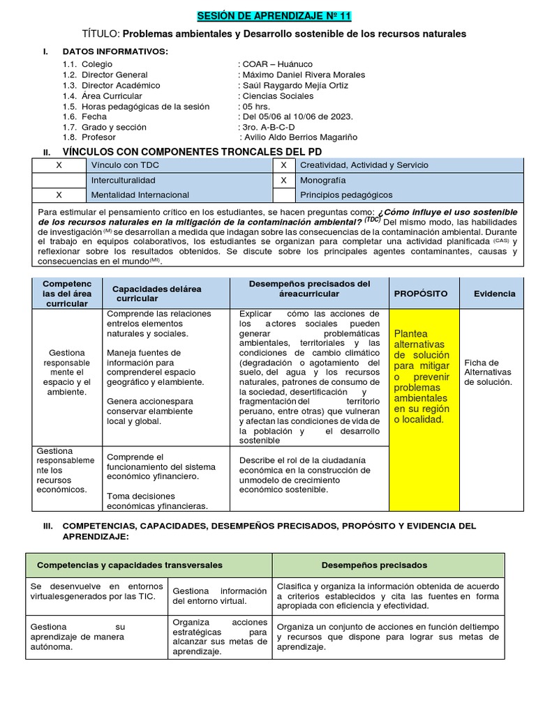 Sesión de Aprendizaje #11 3ro - Ccss | PDF | Entorno natural | Sustentabilidad