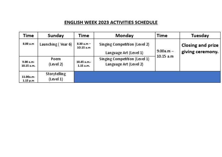 English Week 2023: Student Events | PDF