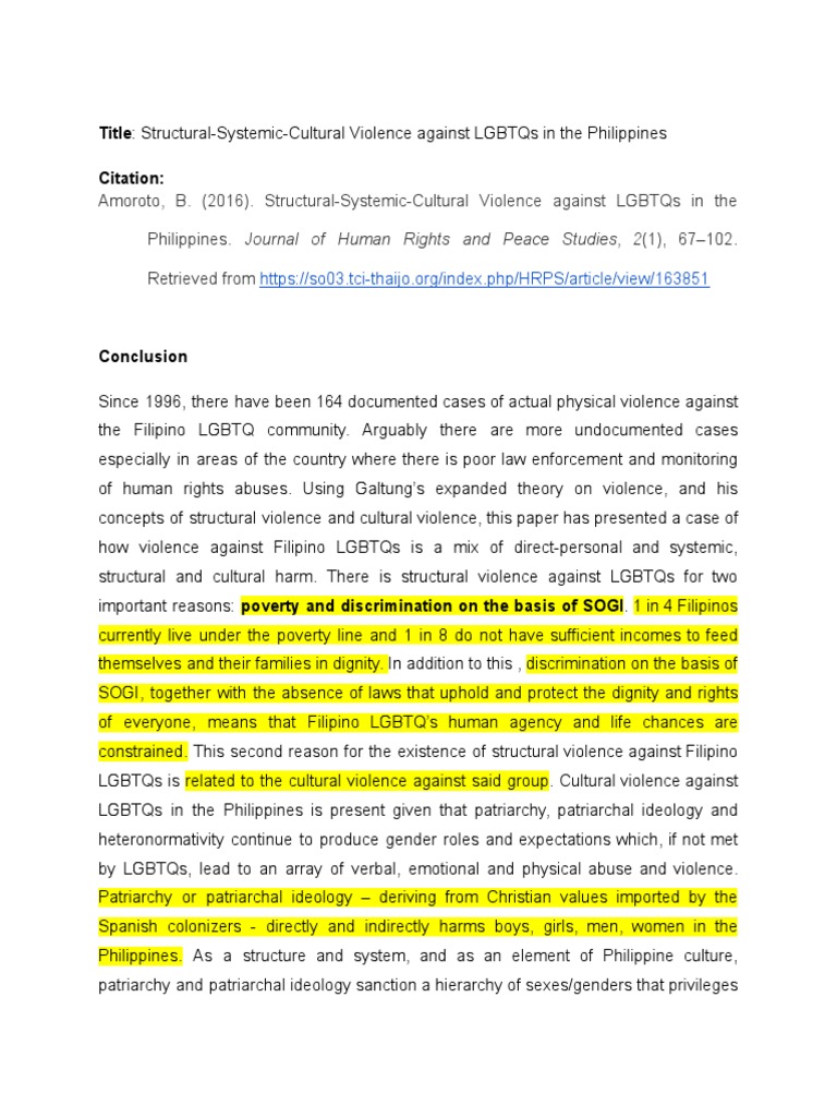 Structural Systemic Cultural Violence Against LGBTQs in The Philippines ...