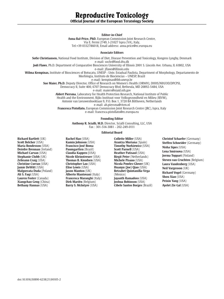 Editorial Board 2021 Reproductive Toxicology | PDF | Health Care | Medicine