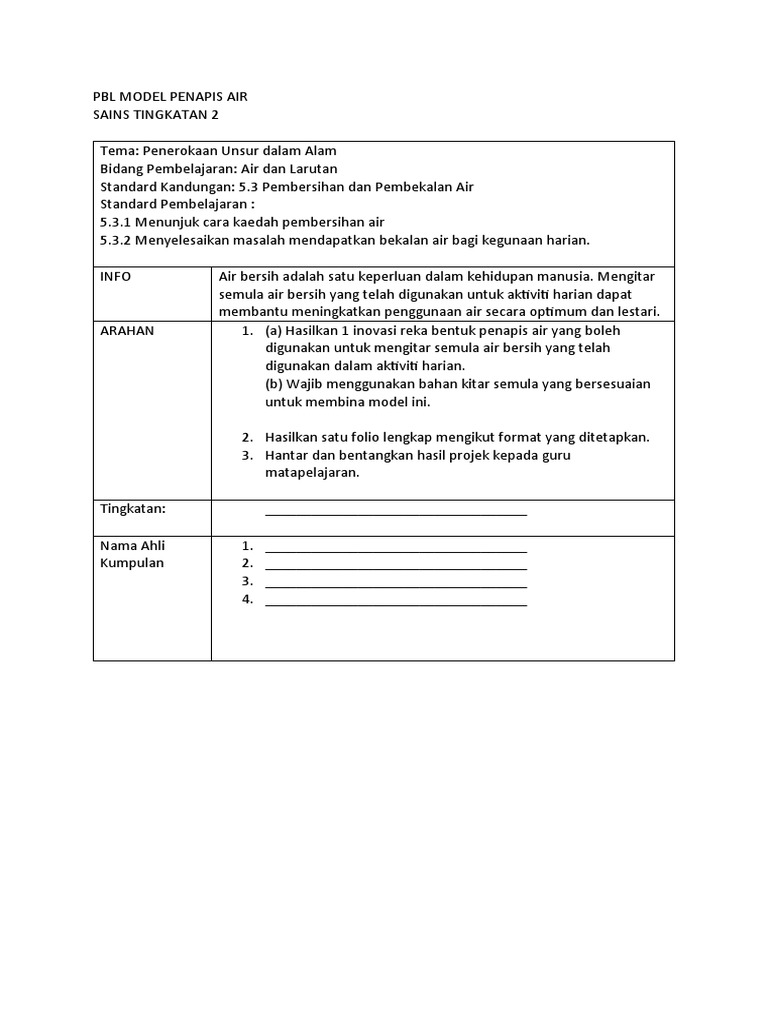 PBL Model Penapis Air | PDF