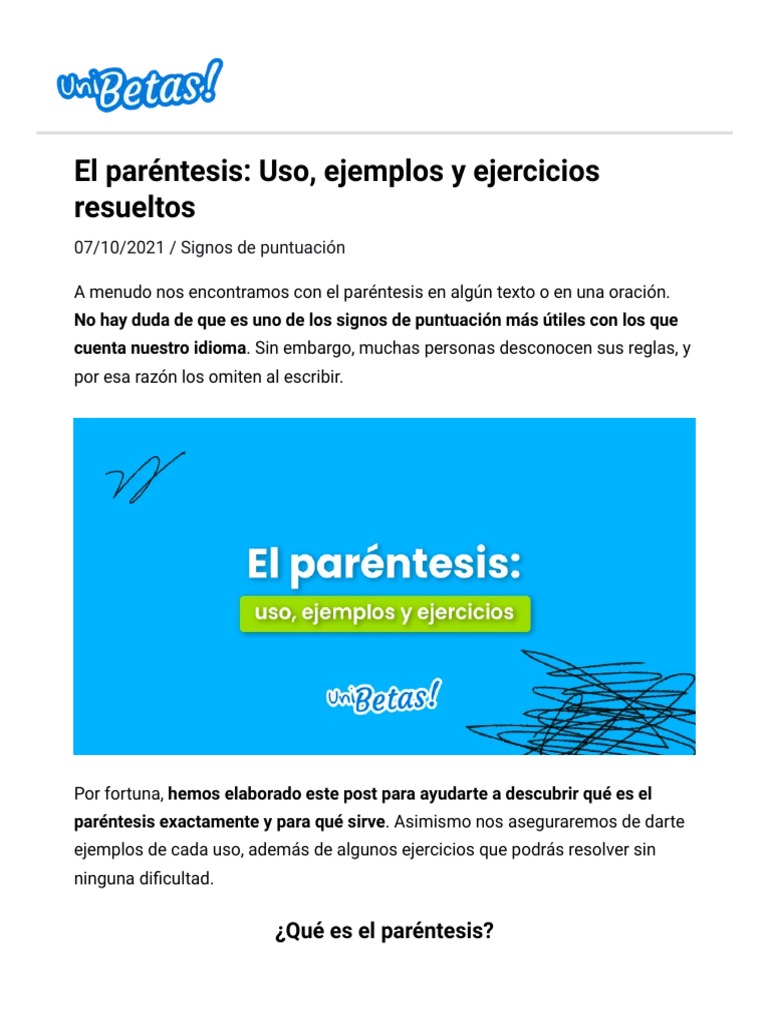 El Paréntesis - Uso, Ejemplos y Ejercicios Resueltos | PDF | Coma ...