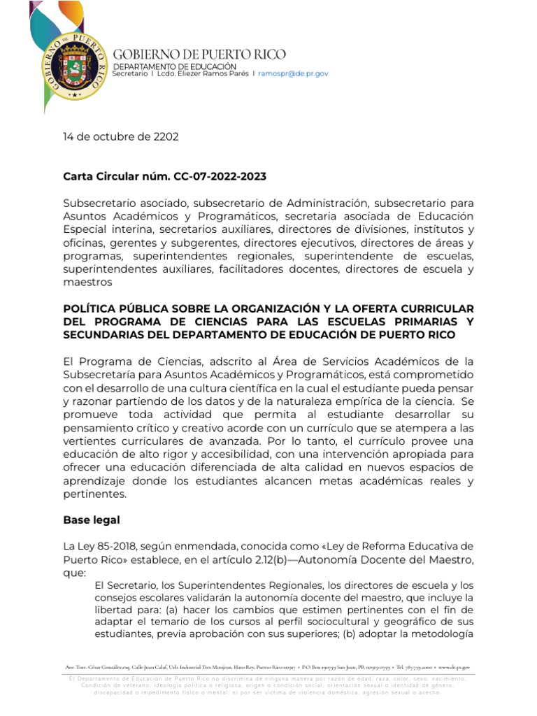 Carta Circular Ciencias | Descargar gratis PDF | Plan de estudios ...