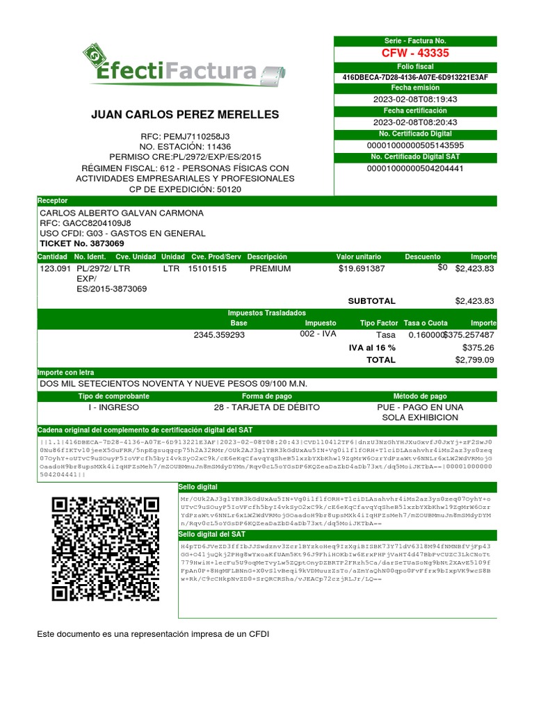 Juan Carlos Perez Merelles: TICKET No. 3873069 | PDF | Pagos | Impuestos