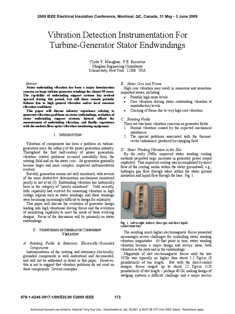 Vibration Detection Instrumentation For Turbine-Generator Stator Endwindings | PDF | Electric ...