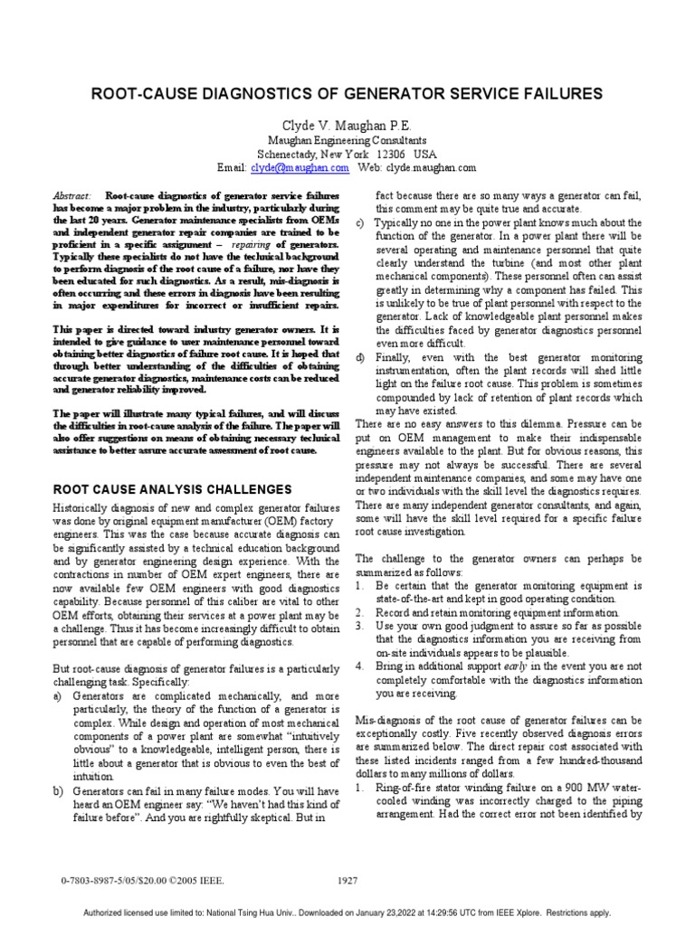 Root-Cause Diagnostics of Generator Service Failures | PDF | Medical ...