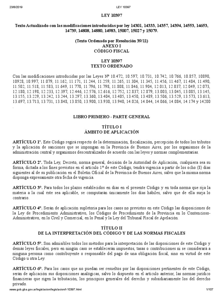 Ley 10397 Codigo Fiscal | PDF | Fiscal | Impuestos
