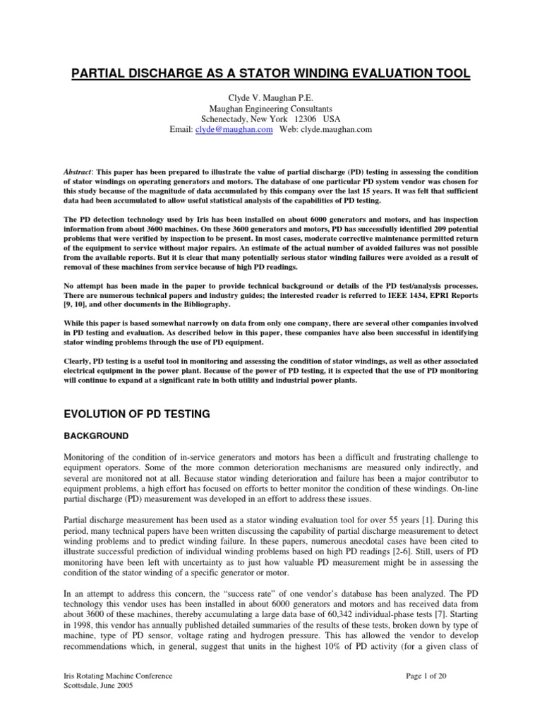 Partial Discharge As A Stator Winding Evaluation Tool Clyde Maughan Irmc2005 Pdf Capacitor