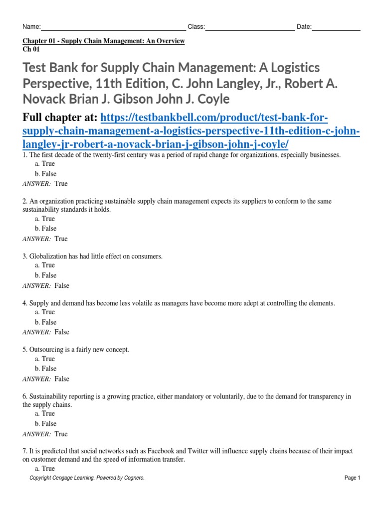 Test Bank For Supply Chain Management A Logistics Perspective 11th ... Test Bank For Supply Chain Management A Logistics Perspective 11th ...